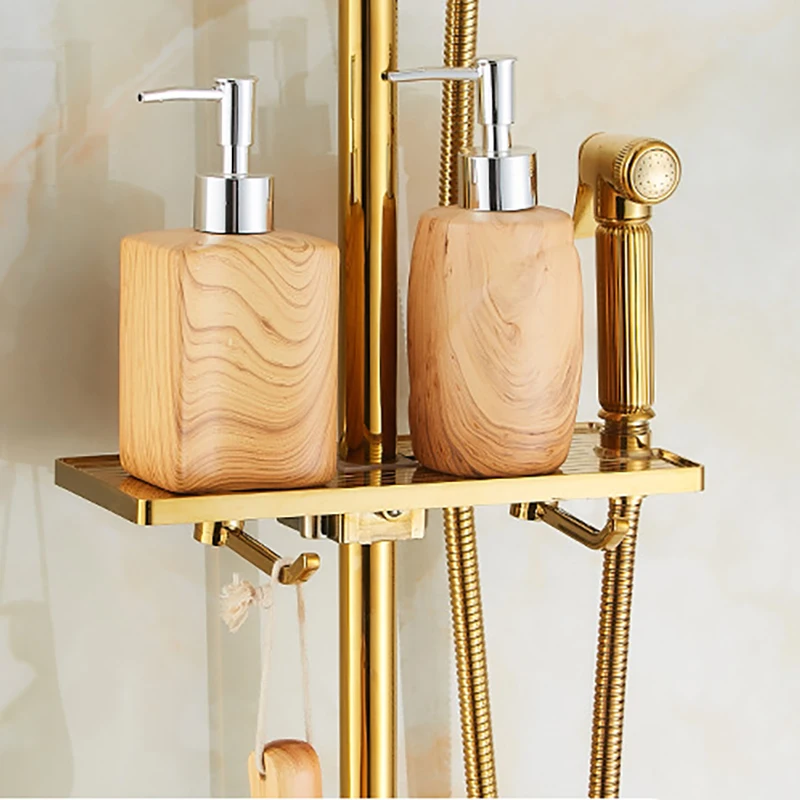 Classic Luxury Antique Gold Faucet Rainfall Bath Shower Set For Bathroom 304 Stainless Steel ...