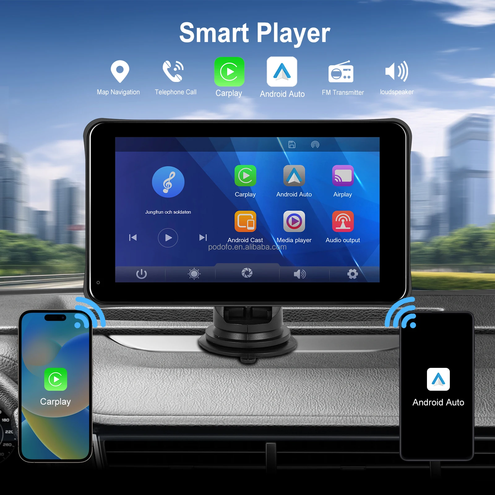 Podofo Portable Carplay/android Auto 7 Inch Hd Screen Car Monitor ...