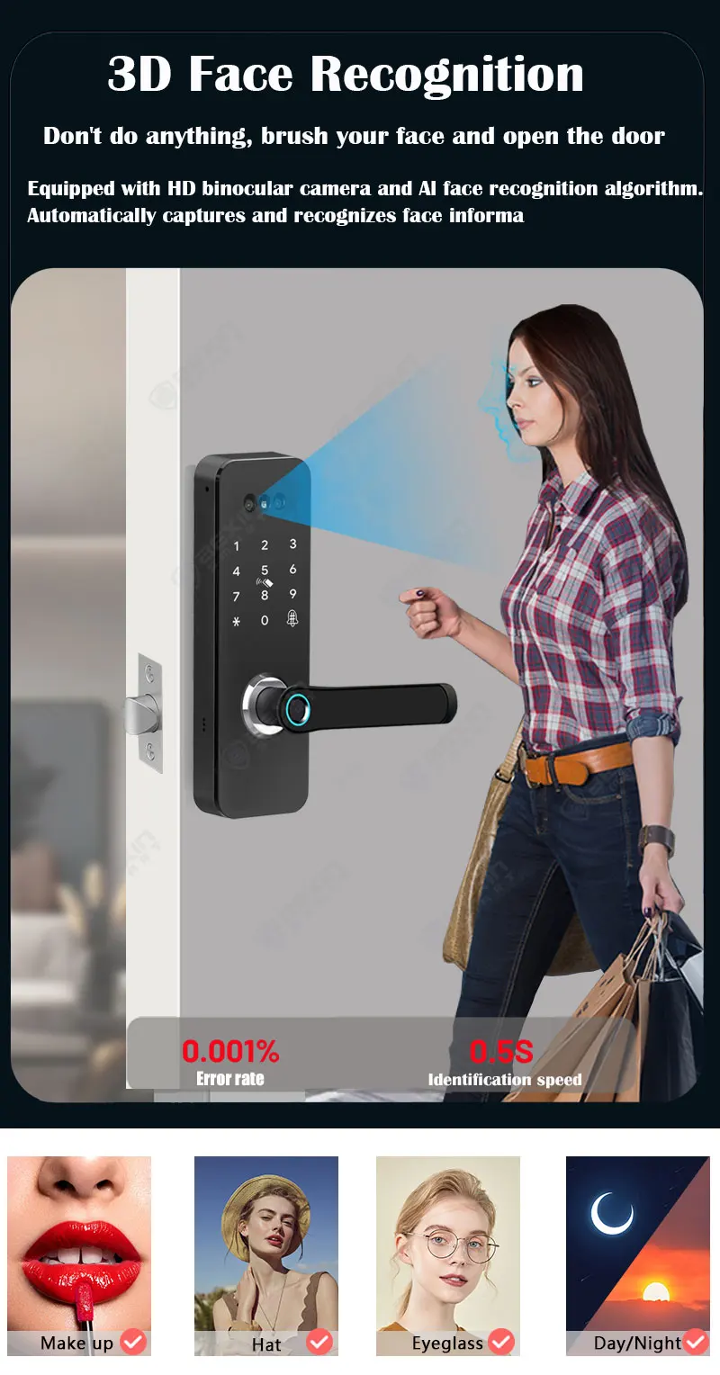 3d Face Recognition Fingerprint Password Door Lock Tuya App With Wifi Camera Smart Door Lock ...