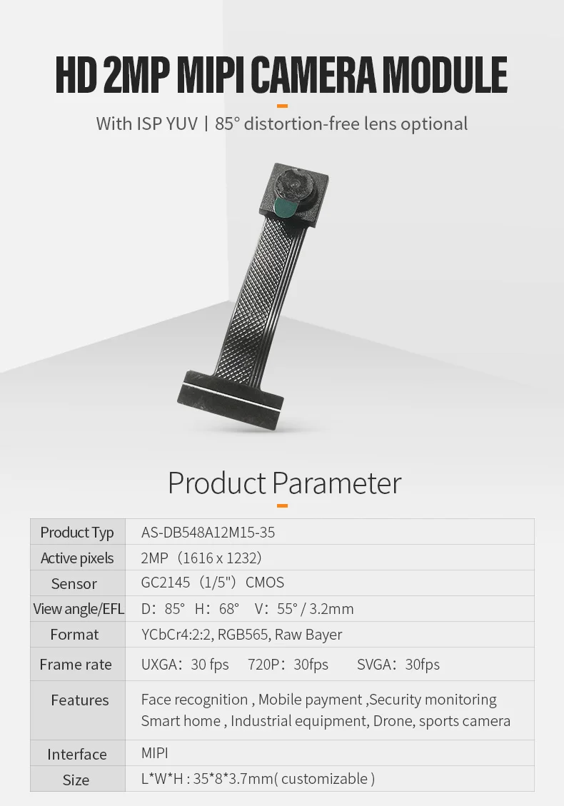 Portrait Recognition Camera Module DVP MIPI 2MP 1600x1200