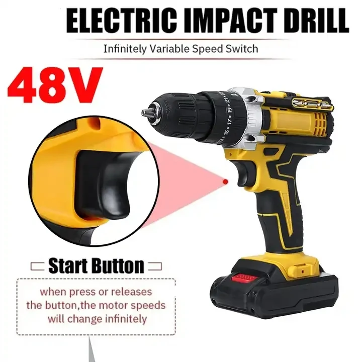 48v Portable Cordless Impact Drill Power Screw Drivers 3 In 1 ...