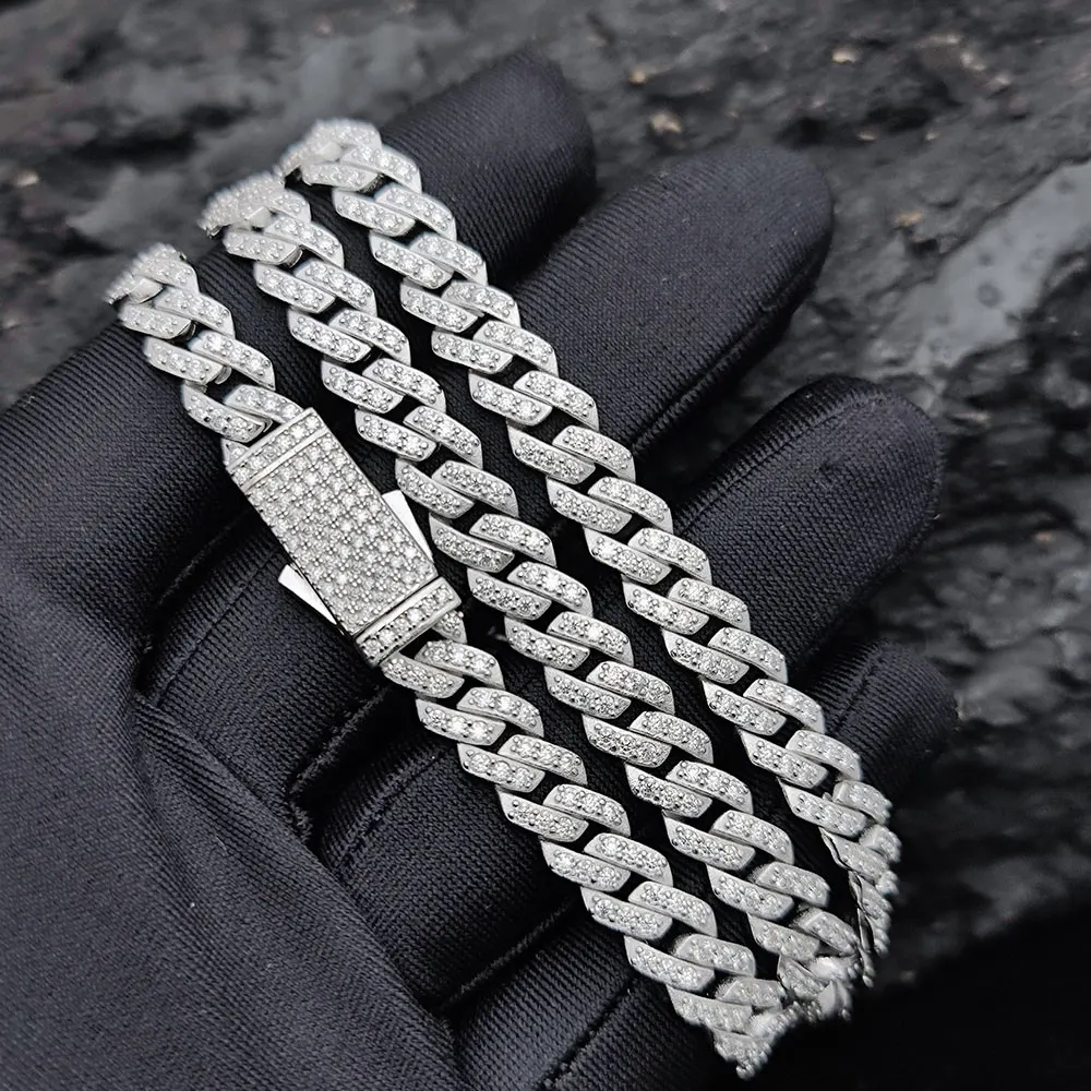 Nuoya 925 Silver Jewelry 8mm Prong Cuban Link Chain Iced Out Pass ...