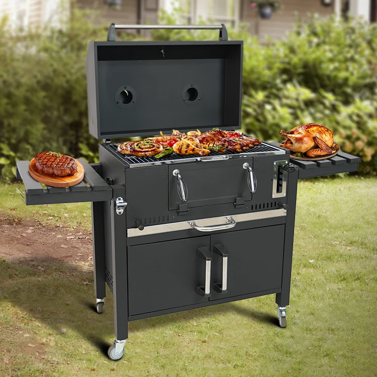 Adjustable Height Heavy Duty Backyard Garden Trolley Bbq Charcoal Barbecue Grills With Cabinet ...