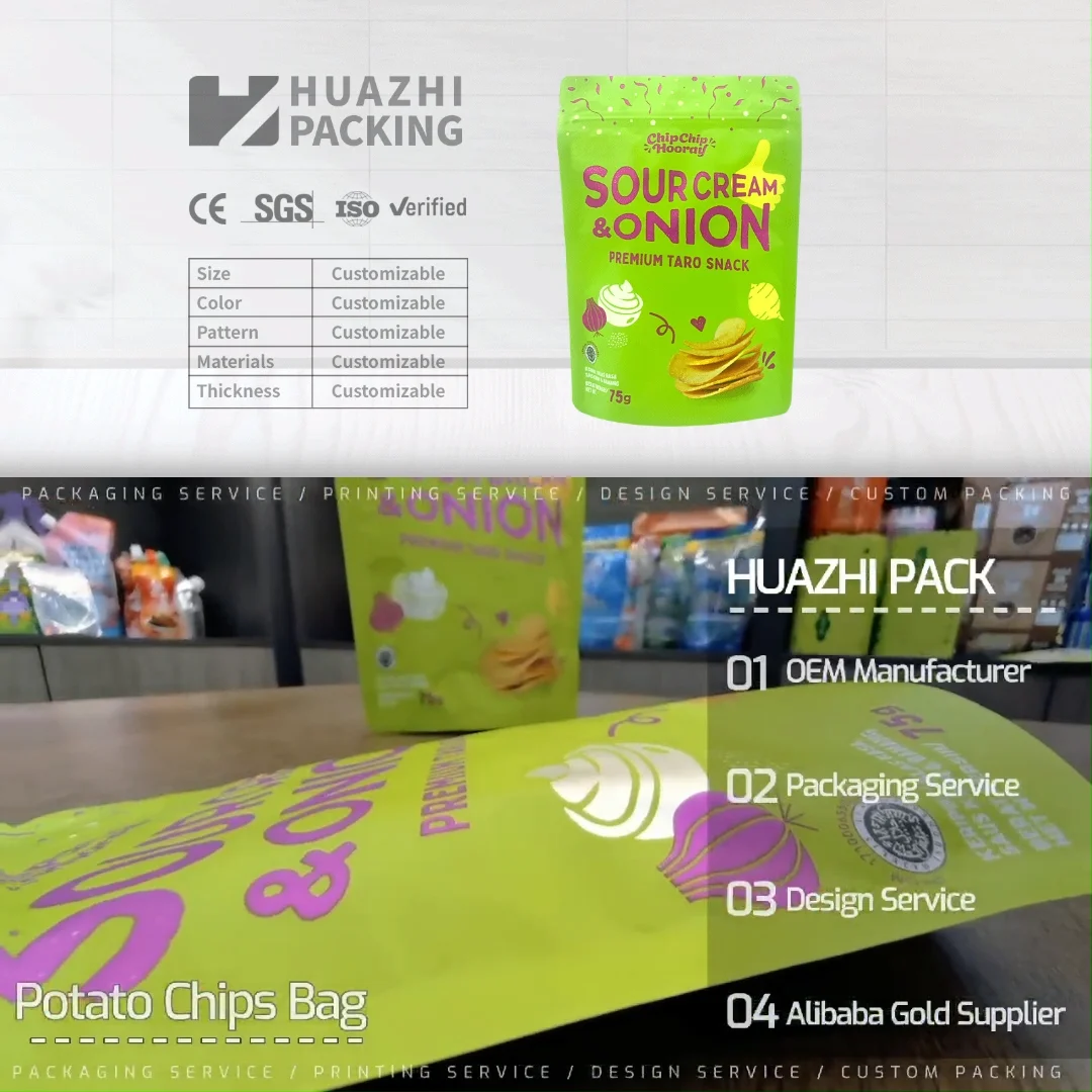 Zipper Stand Up Pouch Food Aluminum Packaging Bags Puffed Potato Chips ...