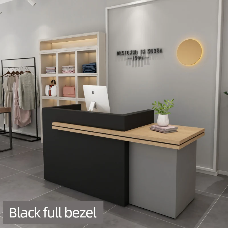 Single Person Black Reception Desk Cashier Counter - Small Wood Front ...