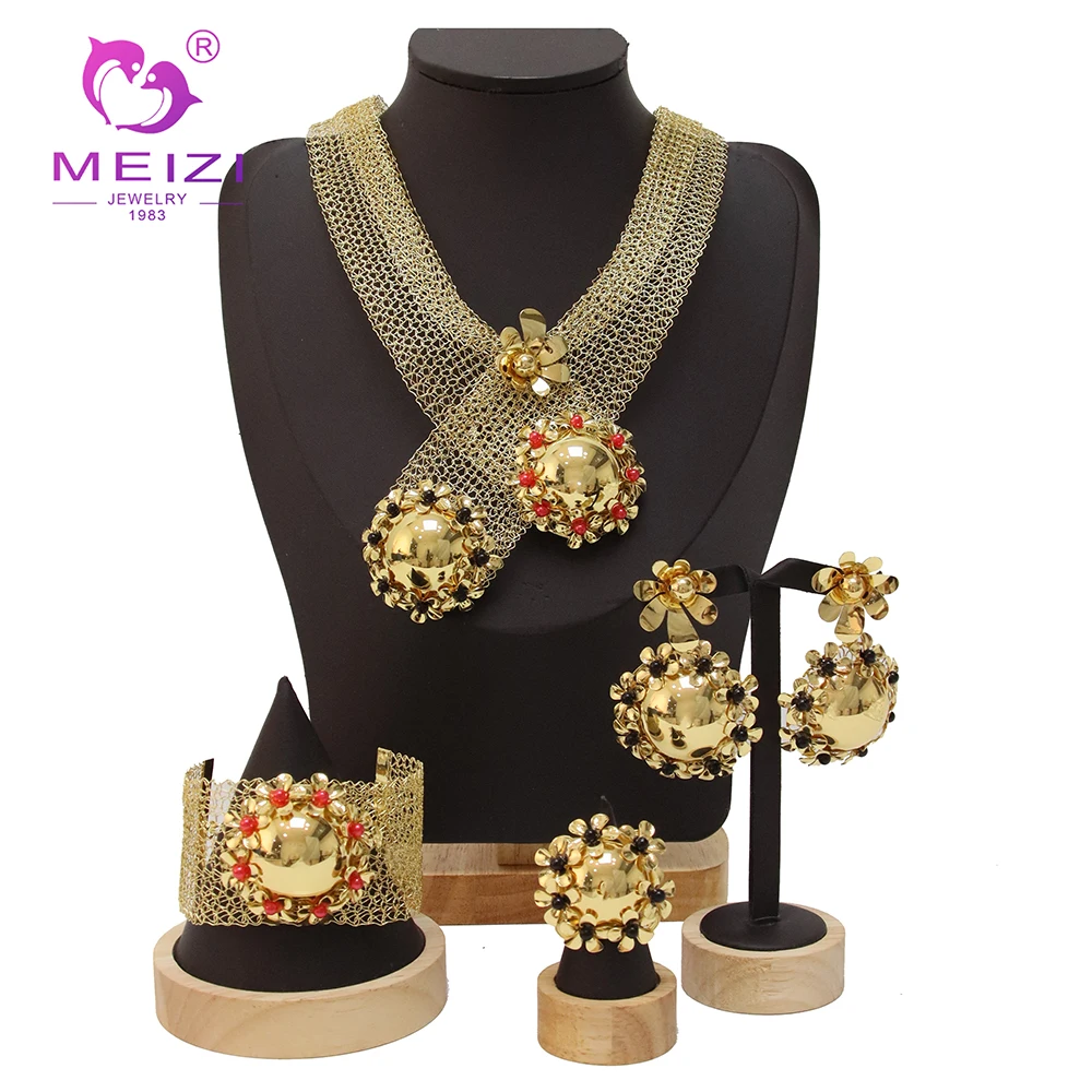 Meizi Jewelry Dubai Gold Plated Big Bracelet Ring Earrings Jewelry Set ...