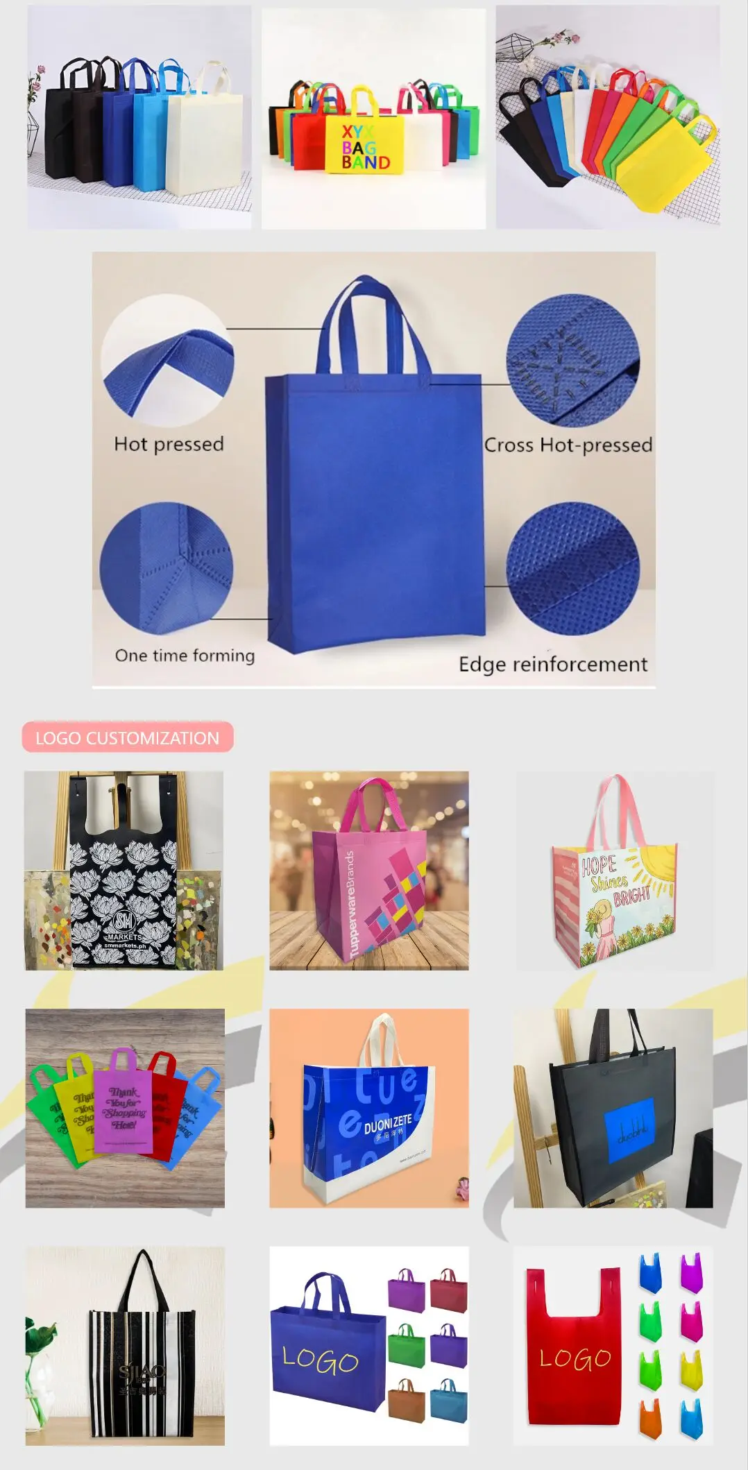 Custom Ultrasonic D Cut Non-Woven Tote Bags for Supermarkets