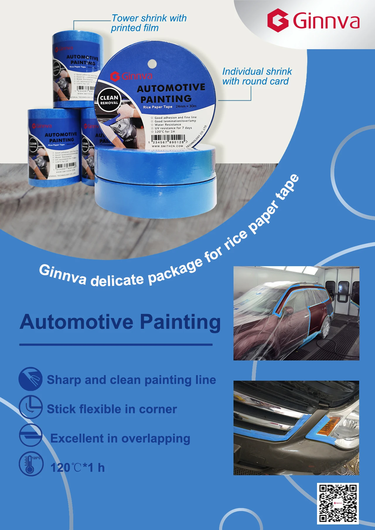 GINNVA-Cinta colorida automotriz, cinta de papel de arroz para ...