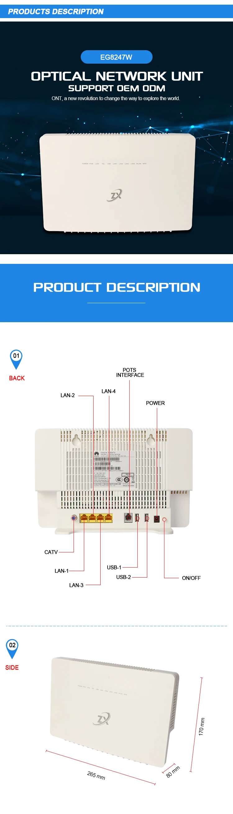 Cheaper Ftth Onu Ont Eg8247w5 Eg8247w Gpon With 2pots+4ge+2.4g 5g Wi ...