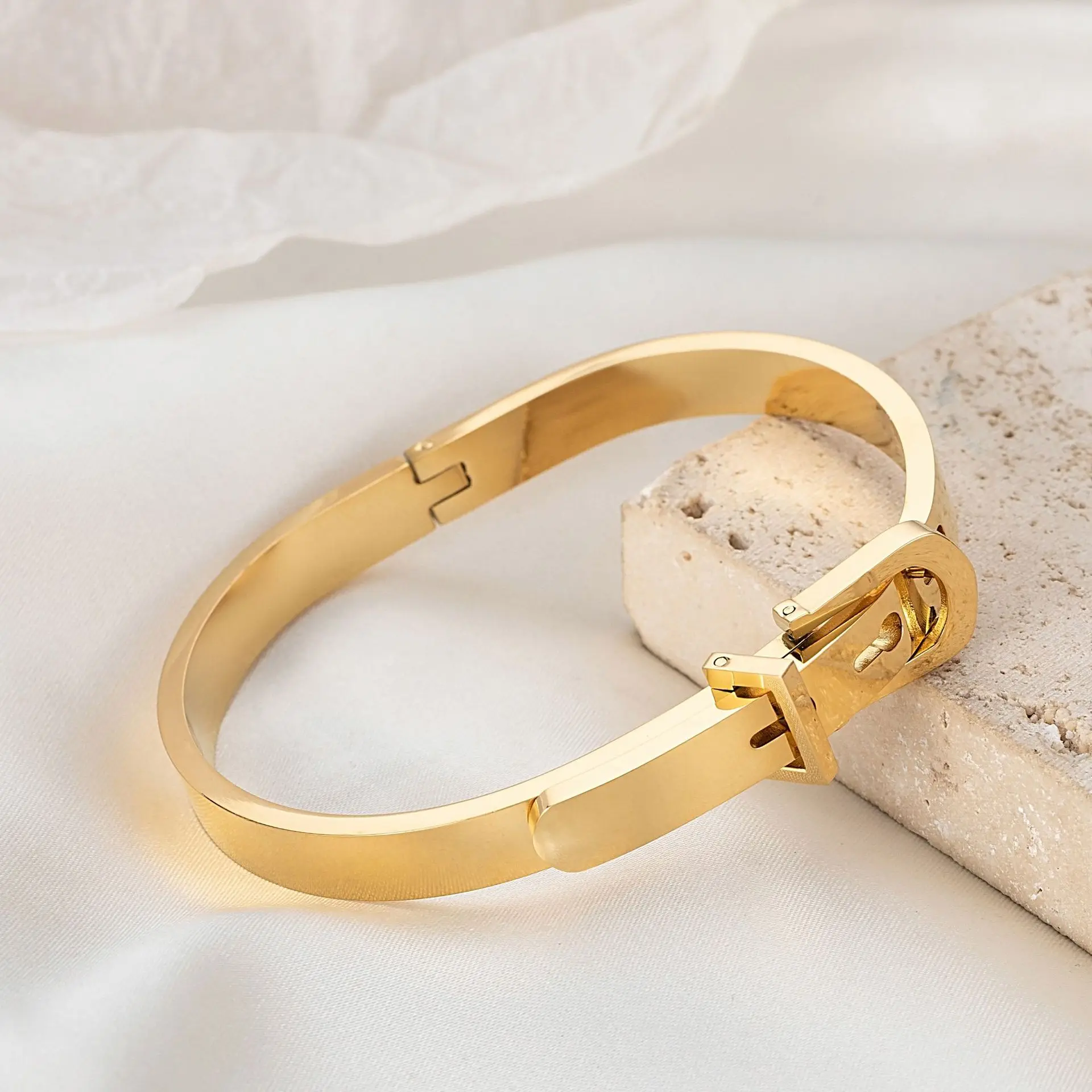 Women Trendy Unique Design Opening Bracelet Gold Sliver Stainless Steel ...
