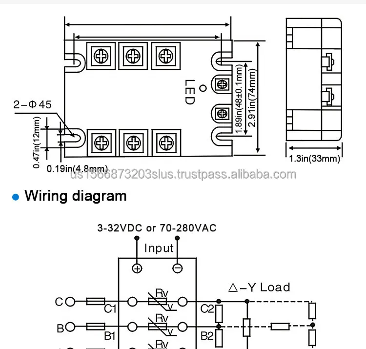 3 Phase SSR 70-280VAC to 24-480VAC Three Phase Solid State Relay 10A ...