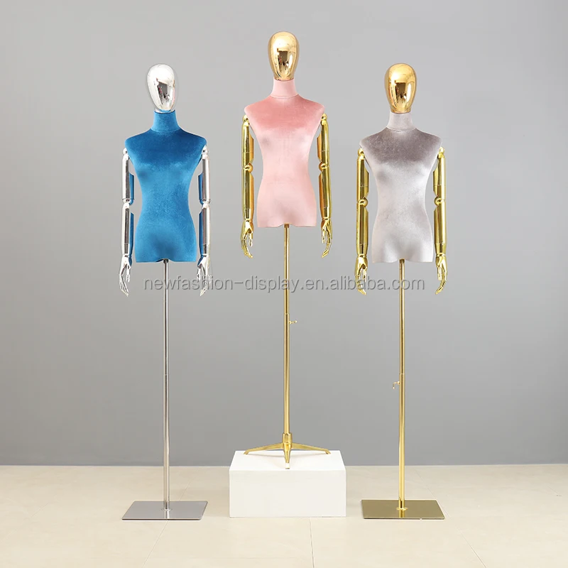 Gold Silver Plated Half Body Mannequin - Velvet Torso