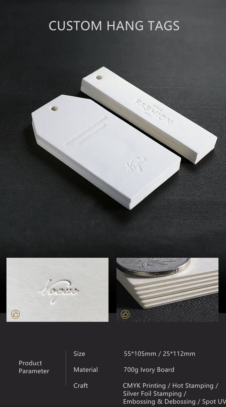 Custom Embossed Logo 700g Ivory Board Hang Tag Debossed Die Cut Garment ...