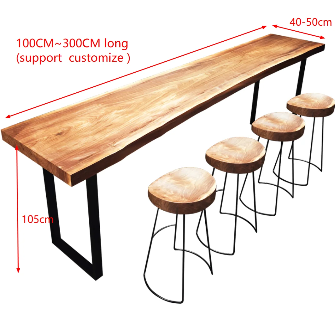 Modern Commercial Furniture Kitchen Wood Top With Metal Legs Long ...