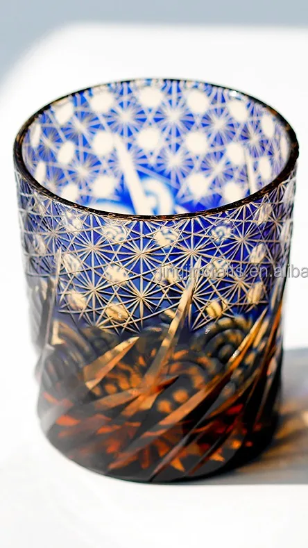 Hand Carved Cylinder Whiskey Glass Japanese Style Mojito Tumbler 8 Oz ...