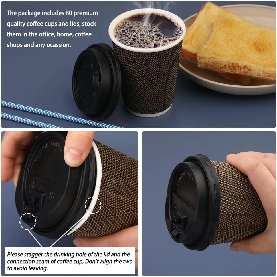 Custom Design White Paper Coffee Cup With Lid Stamped And Gold Foil ...