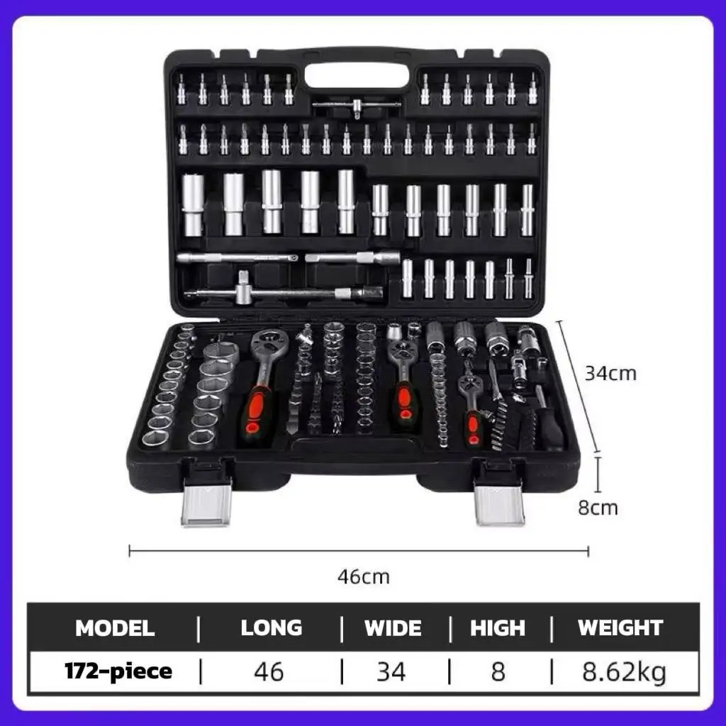 172-Piece Stainless Steel Auto Repair Wrench Set 24-Tooth Quick Release ...