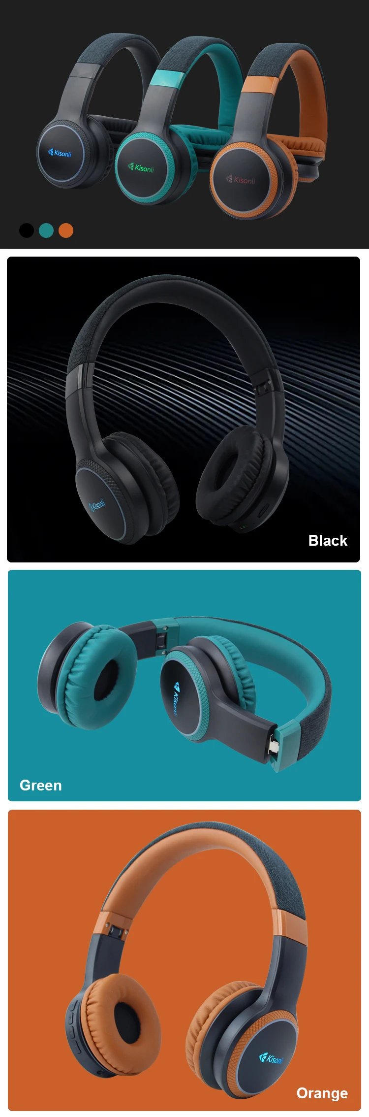 Kisonli Wireless Headphones With Microphone Play Time 8h Foldable Over ...