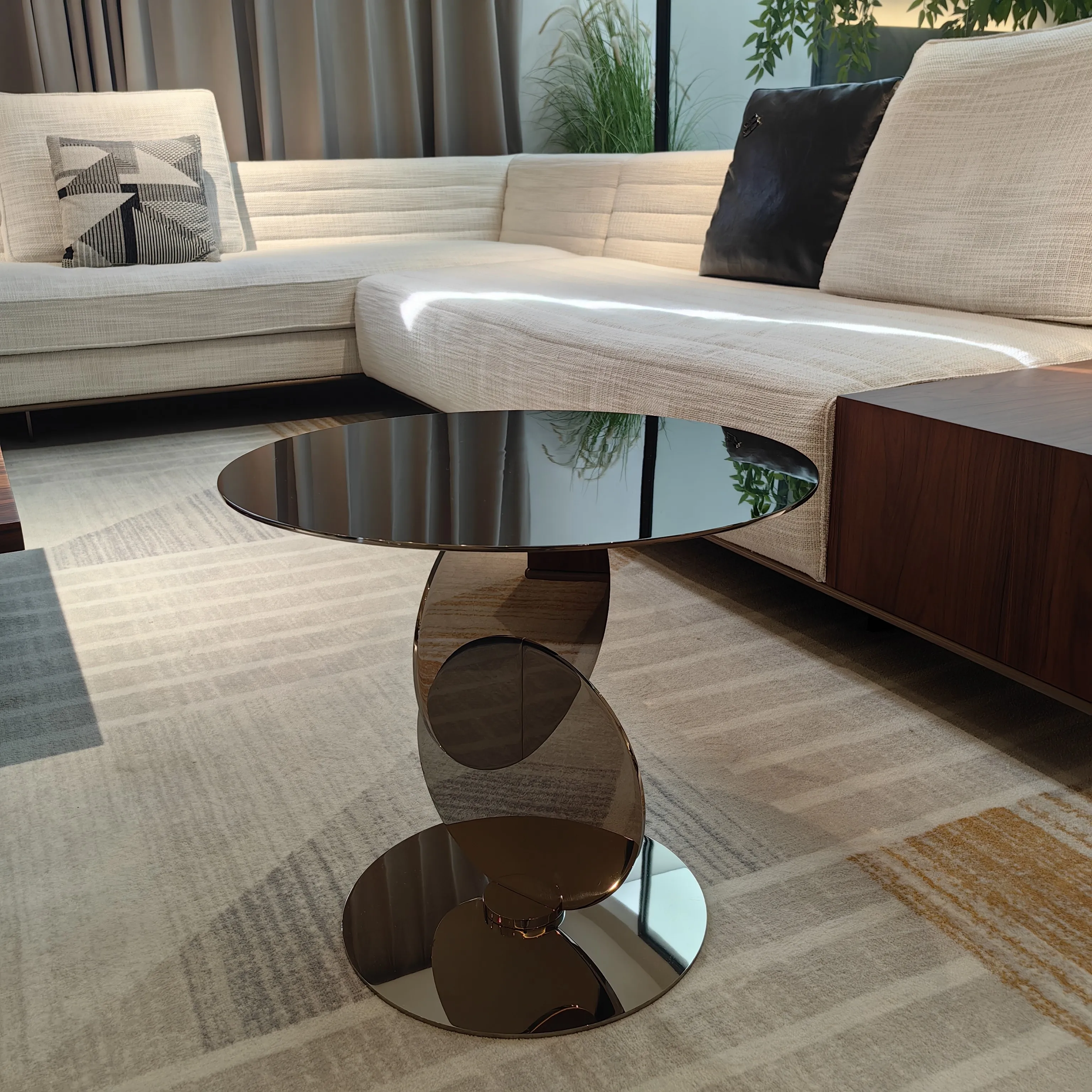 Modern Stainless Steel In Mirror Grey Color Coffee Circle Side Table ...