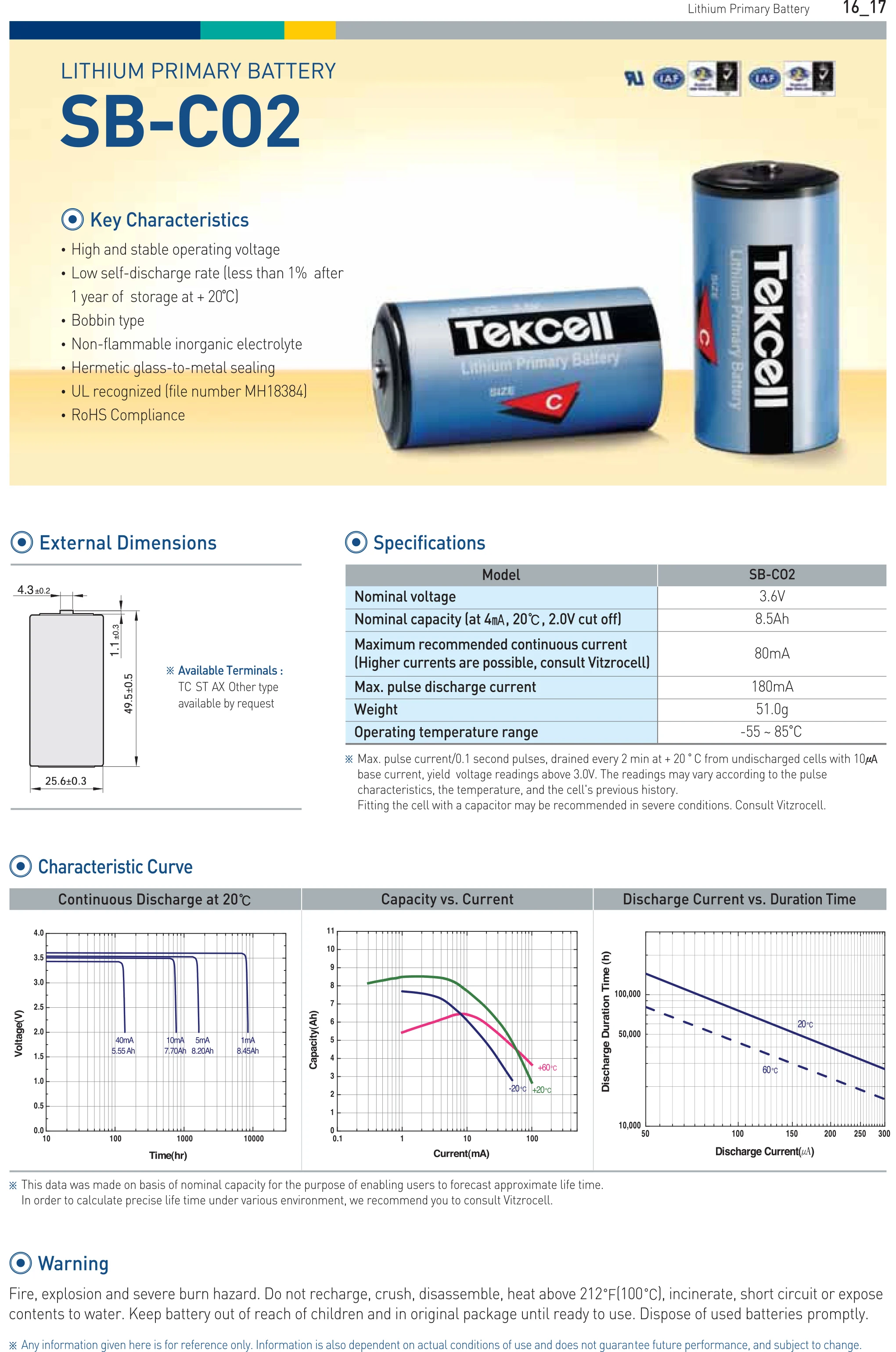 Tekcell Sb-c02锂电池3.6v 8500mah C尺寸锂原电池 - Buy Tekcell Sb-c02,3.6v C尺寸锂电池,3.6v锂电池 Product on ...