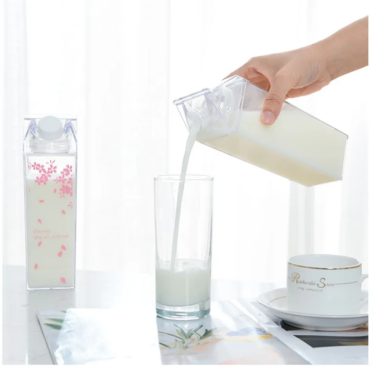 Acrylic Reusable Milk Box - 500ml/1000ml Transparent Juice Carton