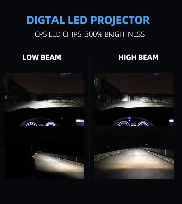 Universal Bi LED Projector - 50W, 12000LM, High/low Beam
