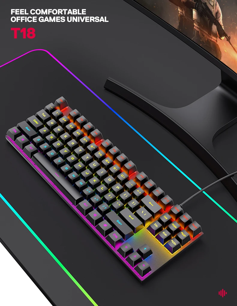 T-WOLF T18 Wired Mechanical Keyboard - Gaming & RGB Light