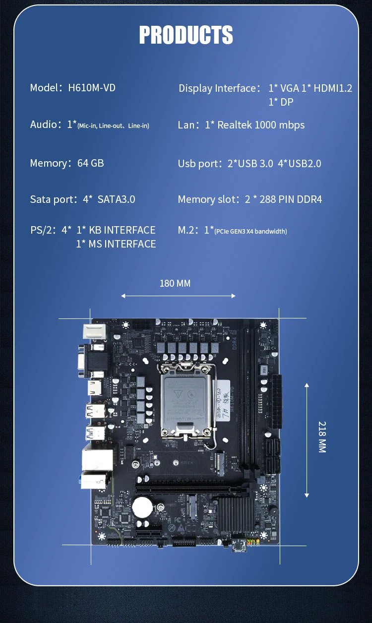 High Performance 64gb H610 Dual Ddr4 M.2 Dp Socket Lga1700 Core 12/13th I9/i7/i5/i3 Processor ...