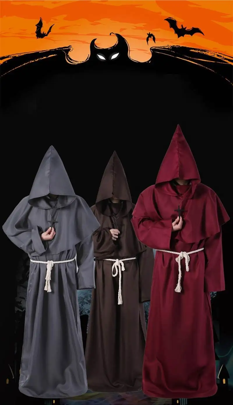 Medieval Hooded Monk Renaissance Priest Robe Costume Cosplay - Buy Monk ...