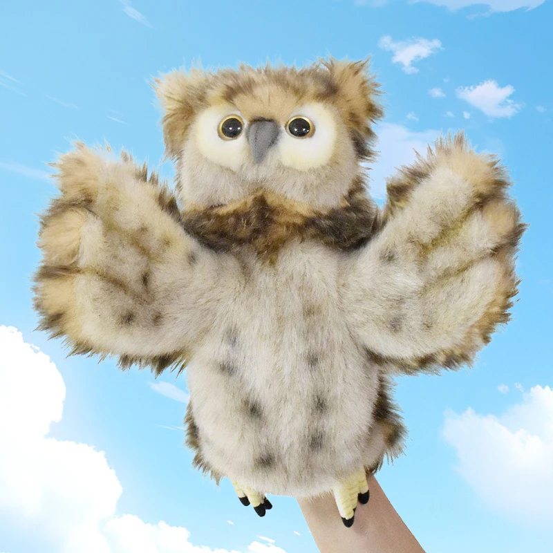 Custom Cute Lifelike Stuffed Animal Plush Owl Hand Puppet Toy Long Hair ...