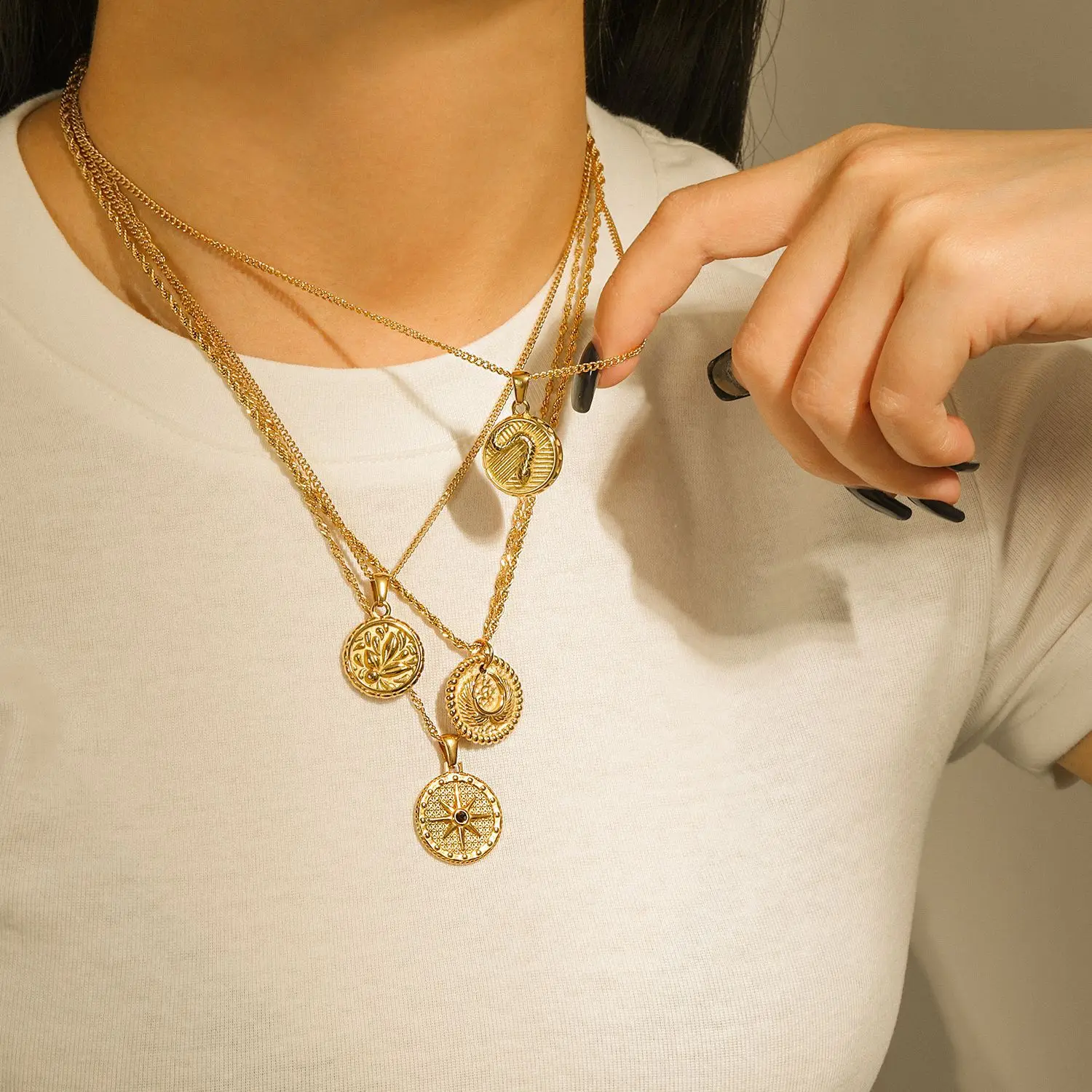 YICAI Dainty 18K Gold Pated Heart Angel Sun Coin Necklace for Women ...