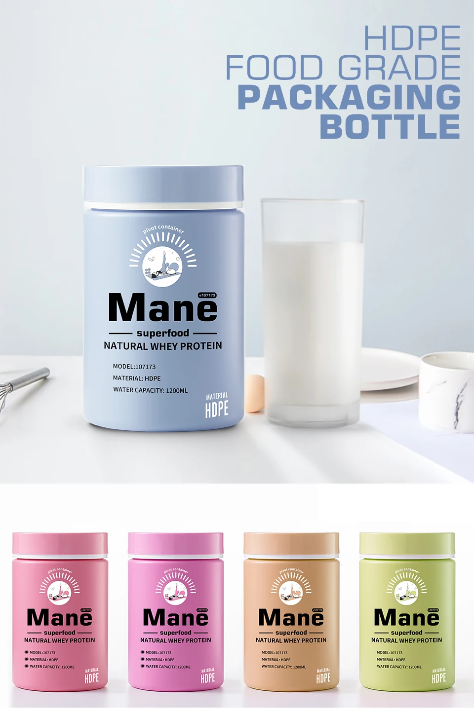 Supplement Bottle - Black Protein Powder Container