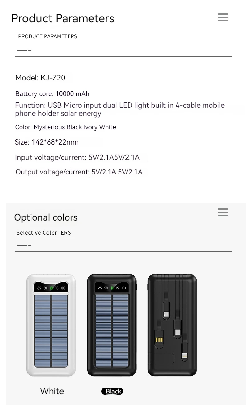 Factory Solar Portable Power Bank With 4 Cables 20000mah Mobile Phone ...