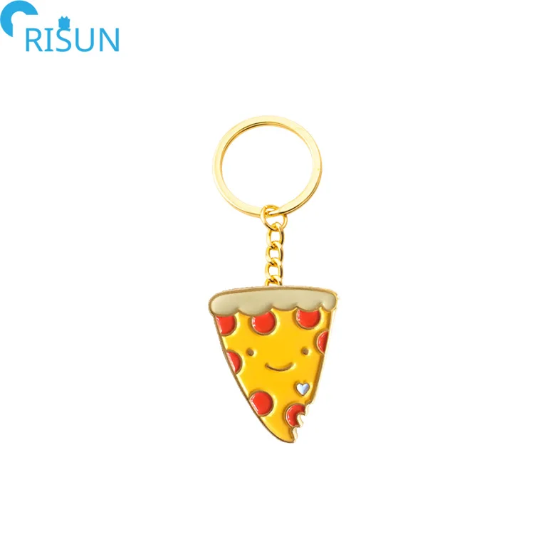 Wholesale Enamel Metal Cute Cake Pizza Food Enamel Keychains Keyrings ...