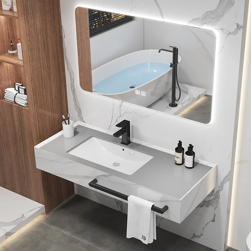 Modern Wall Hung Vanity Hand Wash Basin Black White Bathroom Marble ...