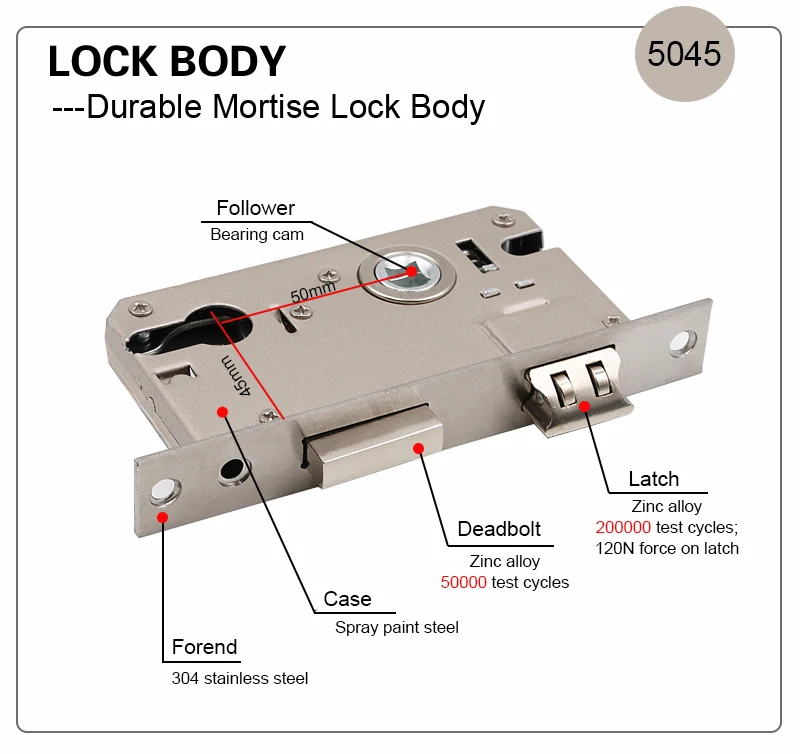 French Zinc Alloy Mortise Door Lock for Fire Wooden Doors