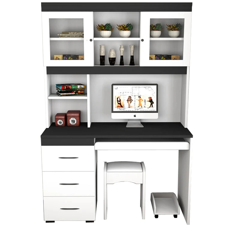 Home Office Standing White Computer Desk with Shelves