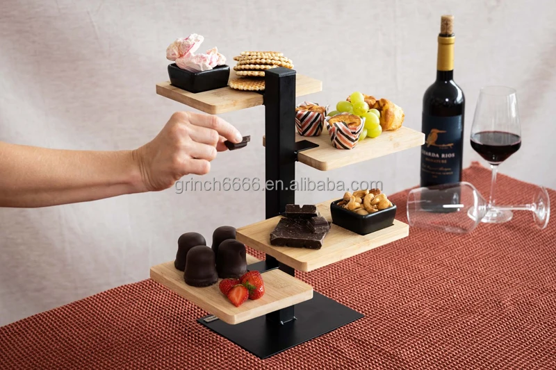 2023 Snack Food Serving Tower Serving Snacks Bamboo Shelves 4 Layer ...