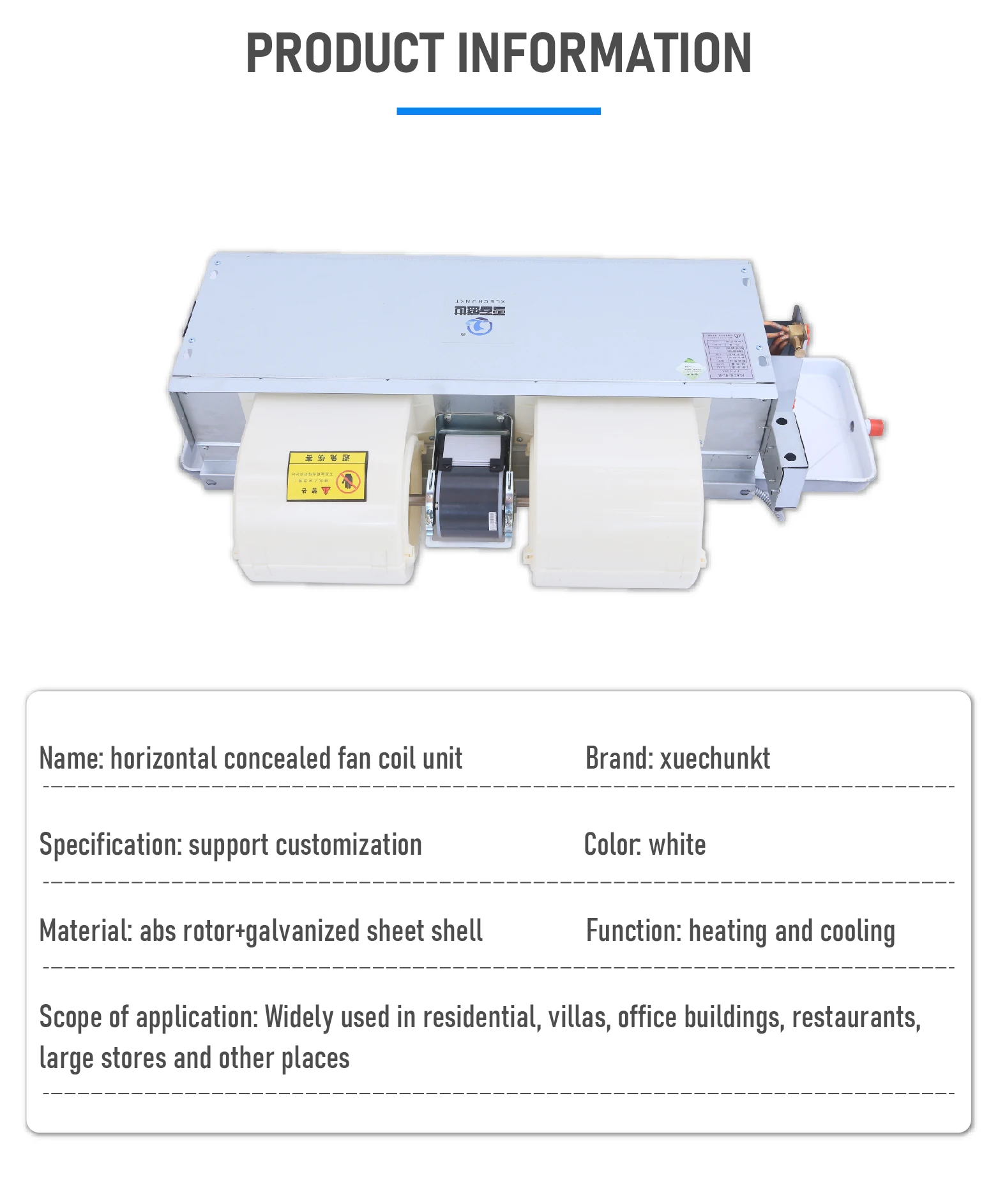 Functional Low Energy Diffusion Ceiling Horizontal Concealed Fan Coil ...