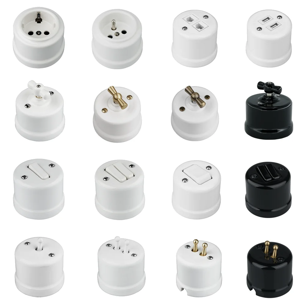 Vintage Ceramic Wall Switch Socket - Flush Mounted Porcelain French Socket