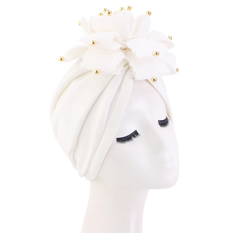 3d Flower Beaded Mesh Turban Sponge Fabric Nigerian Bandanas Women ...