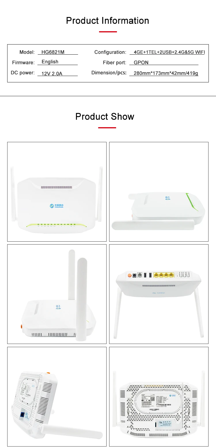 The USED HG6821M XPON ONU 4GE+1TEL+2USB+Dual Band WiFi Optical Network Unit with FTTH/FTTB/FTTX ...