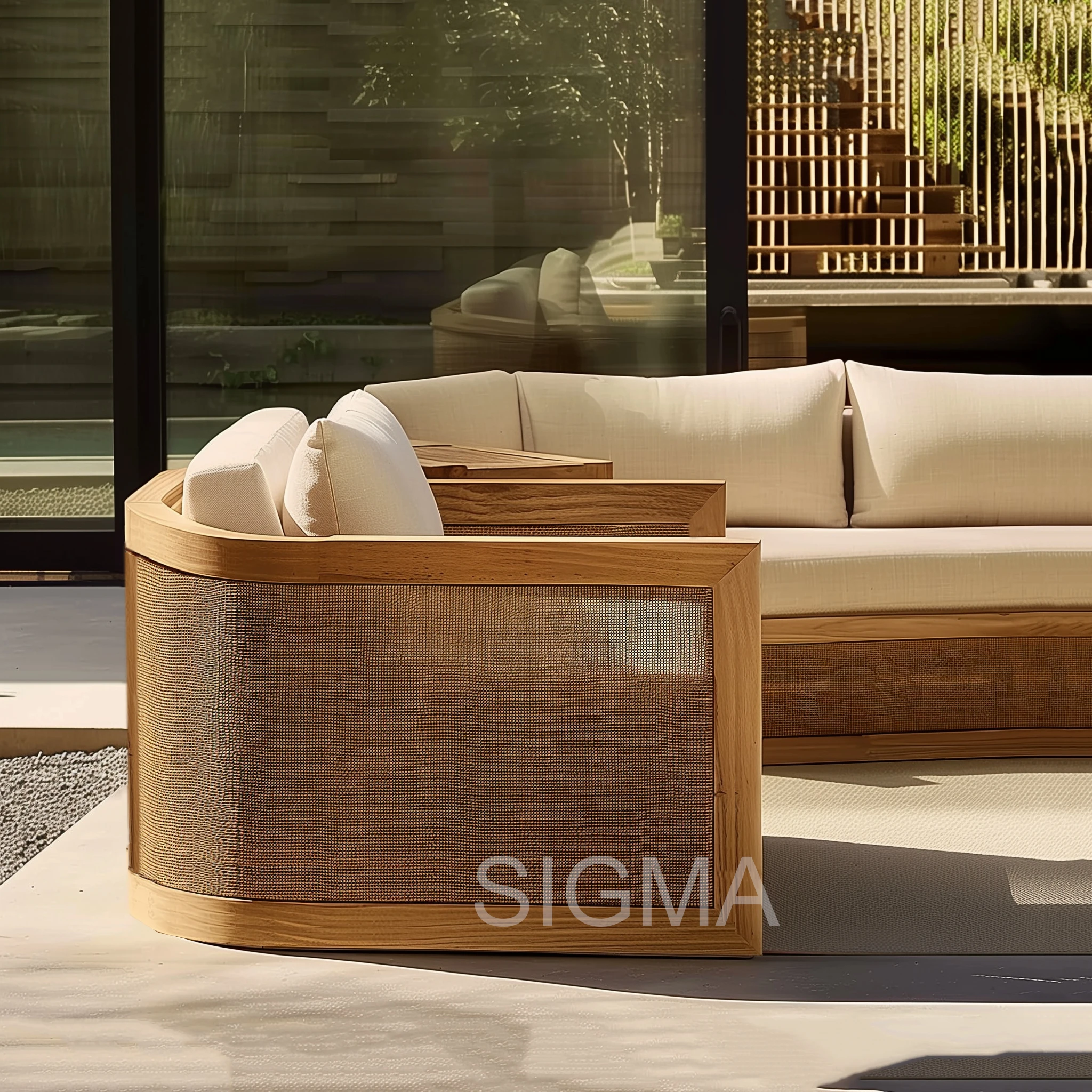 SIGMA Teak Wood Outdoor Sofa Set With Coffee Table Luxury Patio Garden ...