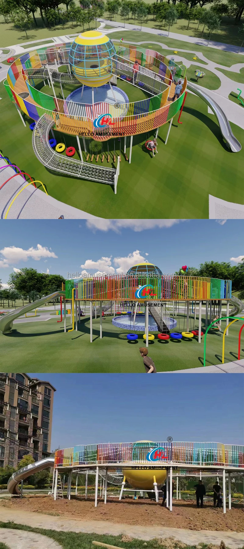 Large Outdoor Stainless Steel Combination Slide Kindergarten Connecting ...