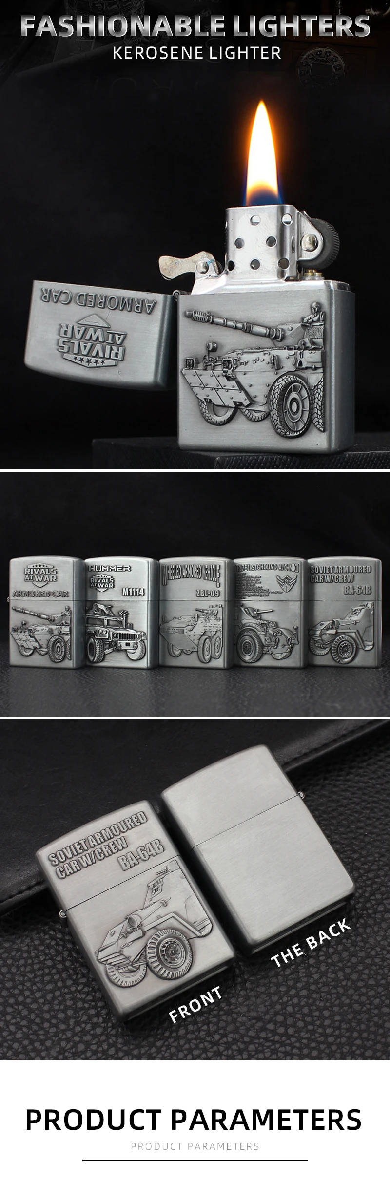Jt6206 Creative Car Relief Craft Lighter Metal Retro Kerosene Grinding ...