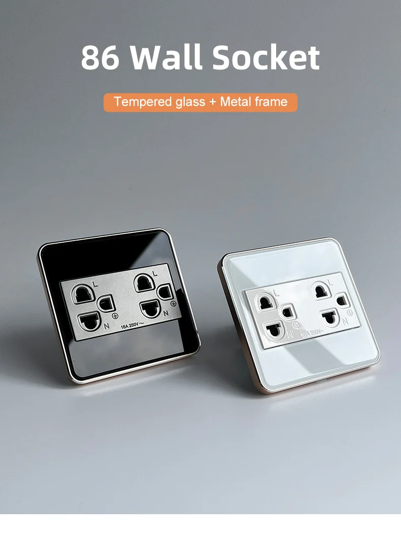 Eu Wall Socket 86 Standard 250v ~ White Black Tempered Glass Vn Thai ...