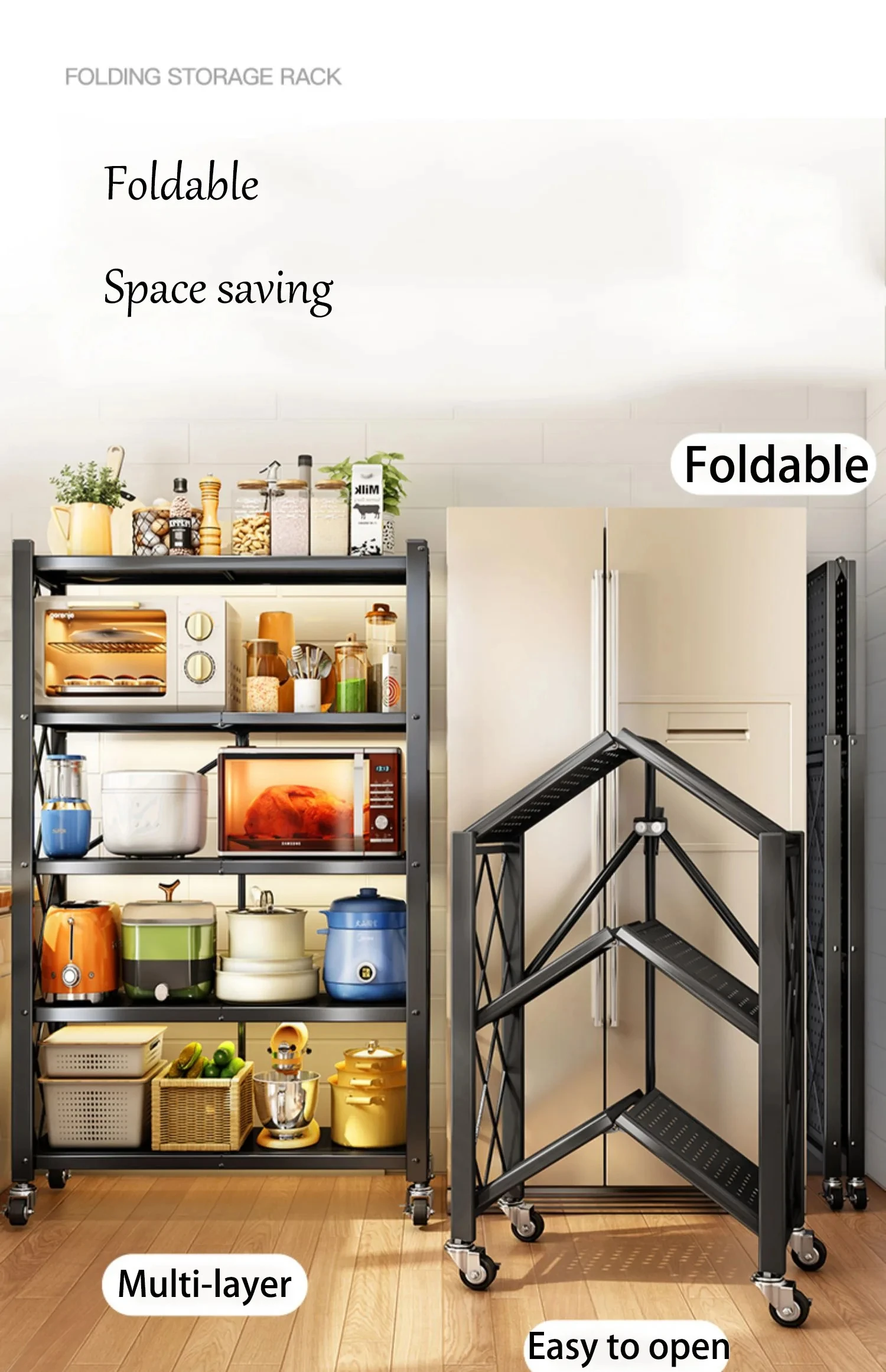 Household Kitchen Shelf Foldable Tableware Shelves Units Metal Storage ...