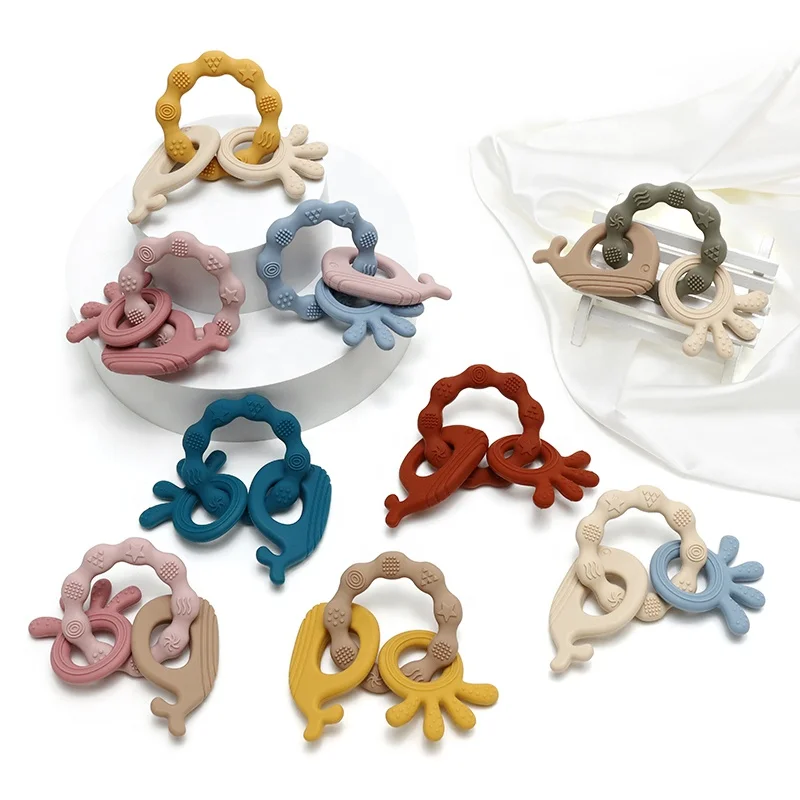Baby Teether Whale Learning Loop Silicone Teether Beech Ring For Babies ...