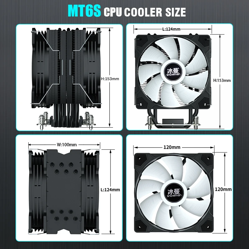 Snowman CPU Cooler - Efficient 6 Heat Pipe Fan Solution