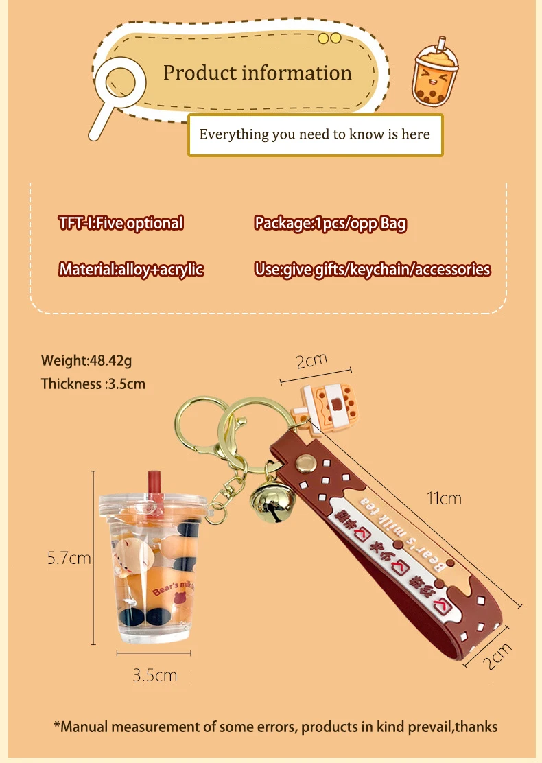 Cartoon Bubble Boba Milk Tea Keychain Liquid Oil Chubby Bear Kawaii ...